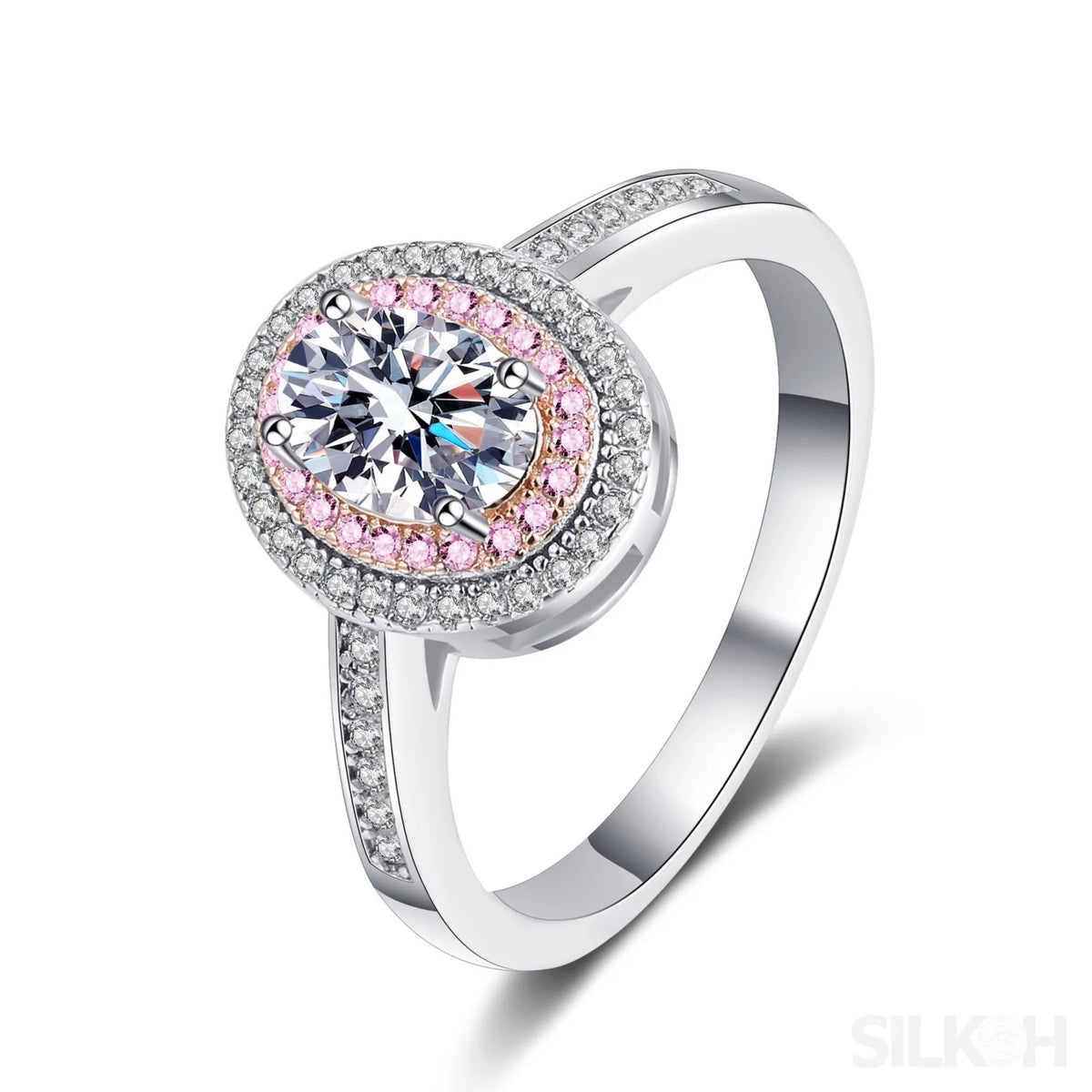 Oval Cut Moissanite Halo Engagement Ring Kay – SILKOH